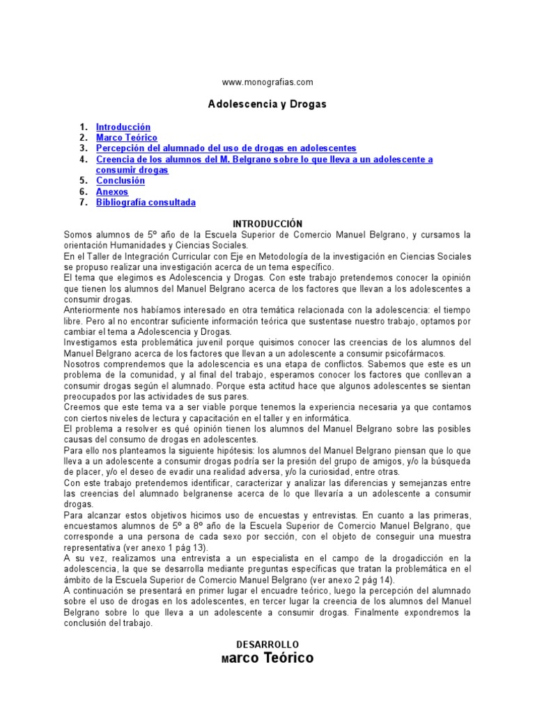 Adolescencia y Drogas | Descargar gratis PDF | La dependencia de sustancias | Adolescencia