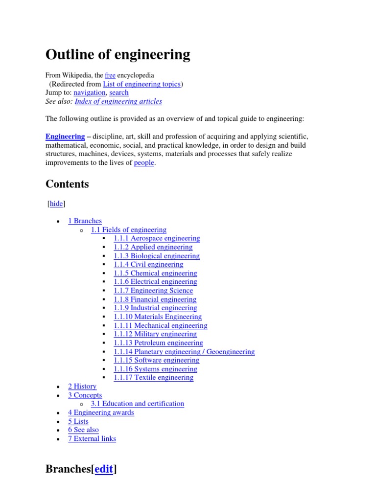 Outline of Engineering | PDF | Engineering | Mechanical Engineering