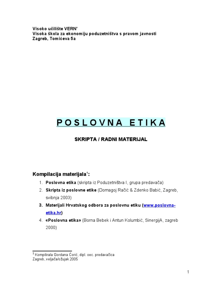 Poslovna Etika-Skripta | PDF