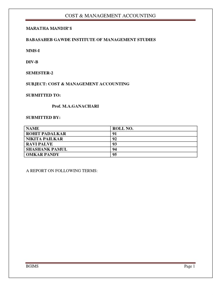 Cost & Management Accounting: A Report On Following Terms | PDF ...