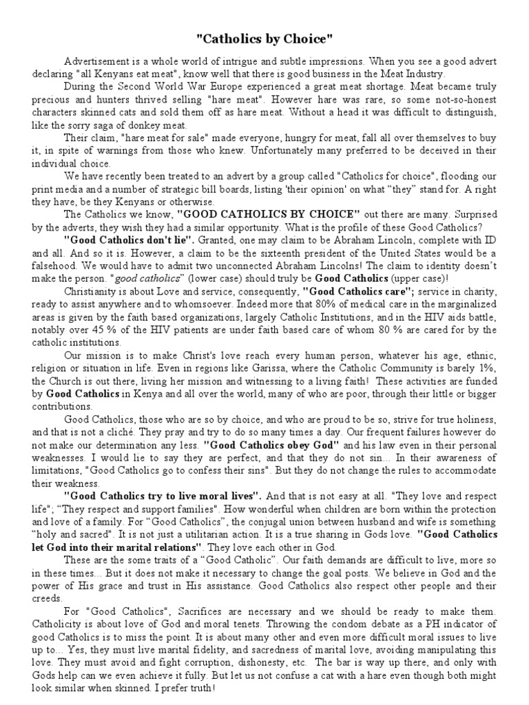 Catholics by Choice | PDF | Catholic Church | Advertising