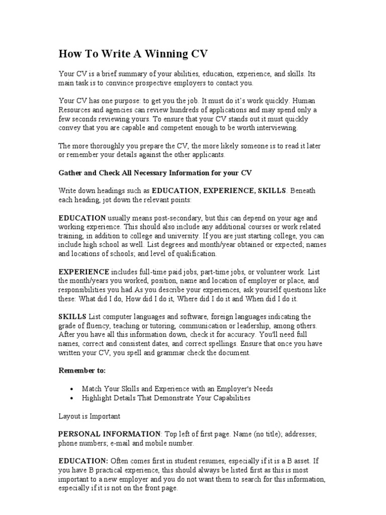 Crafting a Job-Winning CV | PDF | Résumé | Microsoft Word