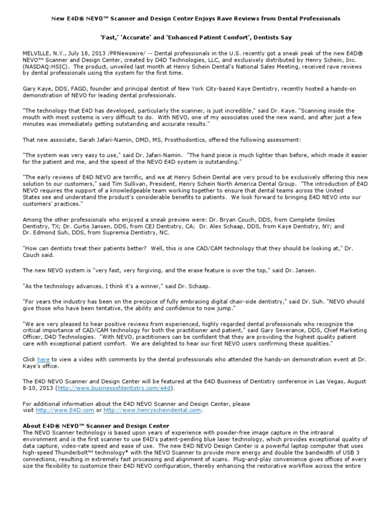 New E4D® NEVO™ Scanner and Design Center Enjoys Rave Reviews From ...