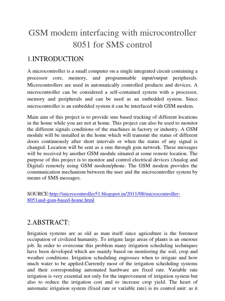 GSM Modem Interfacing With Microcontroller 8051 For SMS Control | PDF | Microcontroller | Analog ...