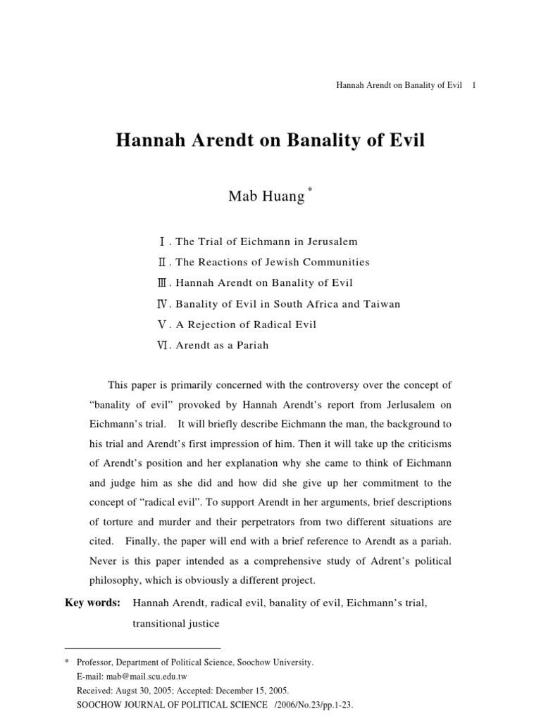 Banality of Evil | Hannah Arendt | Adolf Eichmann