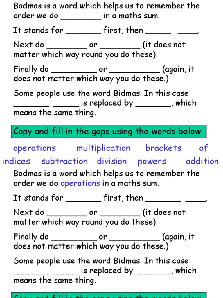 Bodmas Notes | PDF | Multiplication | Elementary Mathematics