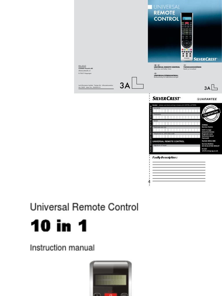 SilverCrest 10in1 Remote Control Manual | PDF | Menu (Computing ...