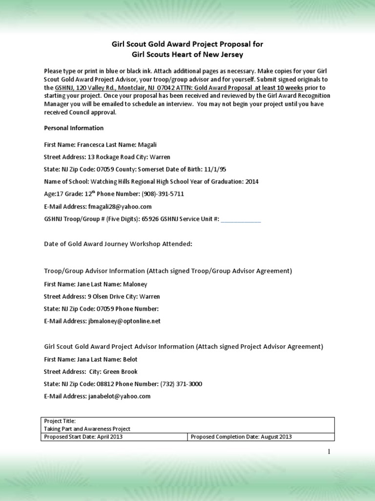 Girl Scout Gold Award Project Proposal Form | Scouting | Leadership