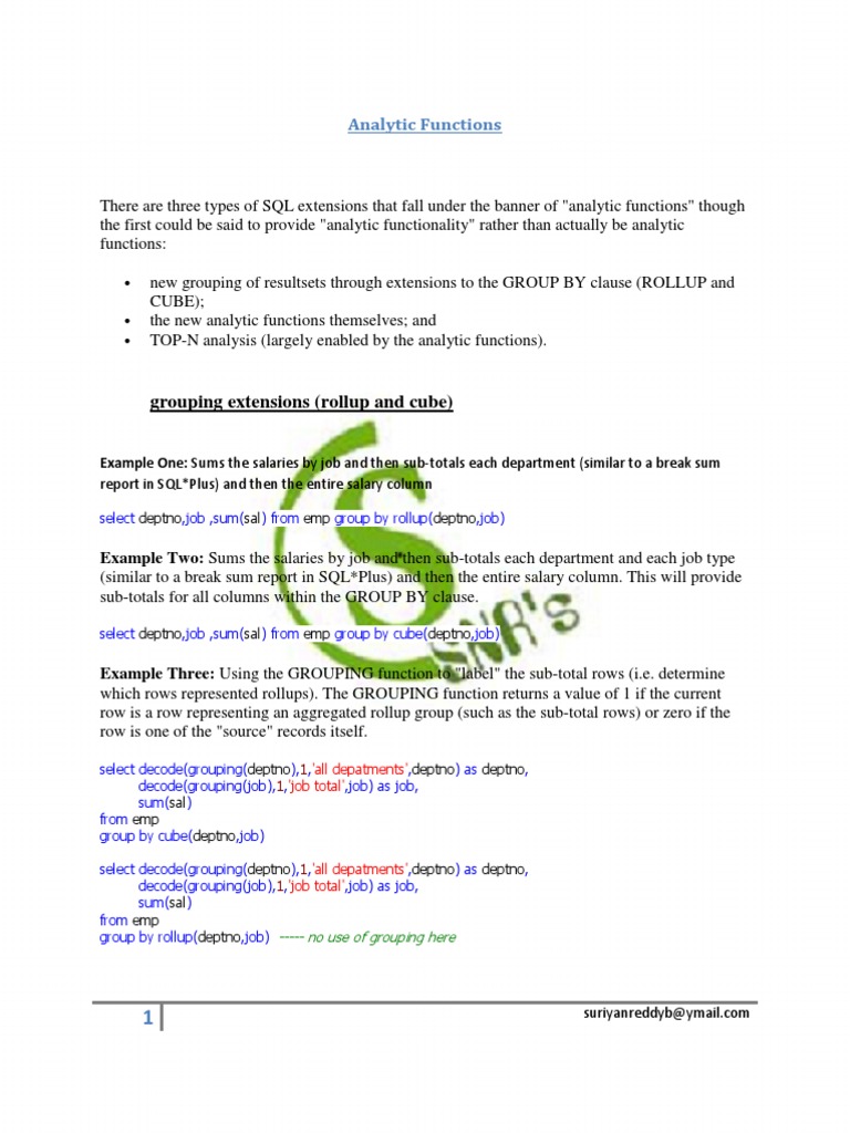 Advanced SQL Functions | PDF | Computer Programming | Data Management