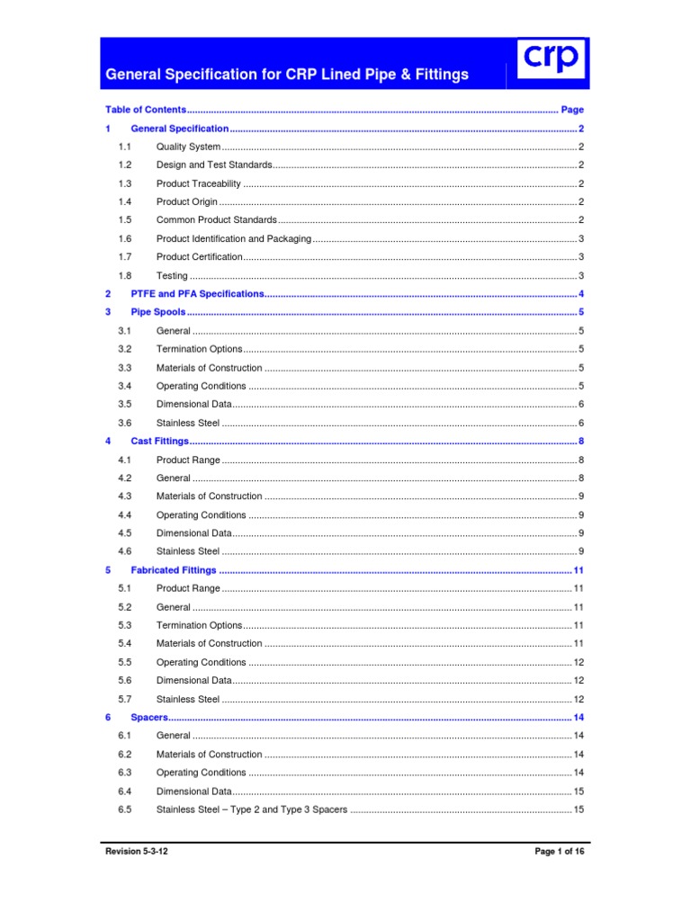 General Specification CRP Lined Pipe Fittings-2 | PDF | Pipe (Fluid ...
