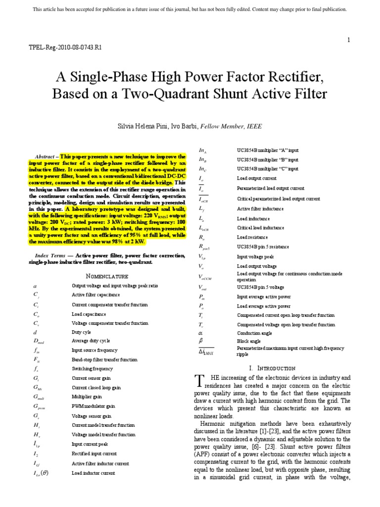 A Single-Phase High Power Factor Rectifier, Based On A Two-Quadrant ...