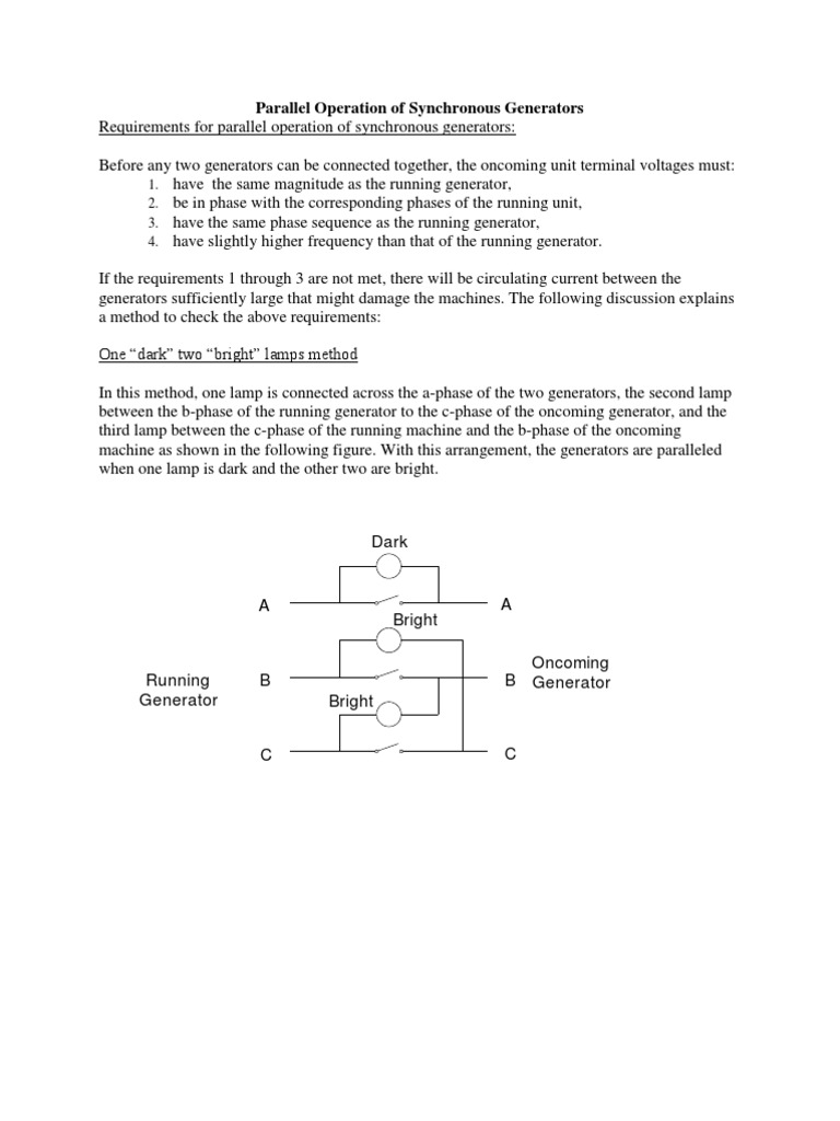 Parallel Operation of Synchronous Generators | PDF | Electronic ...