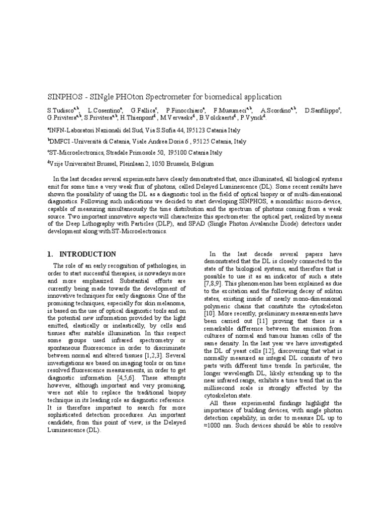 Sinphos - Single Photon Spectrometer For Biomedical Application | PDF ...
