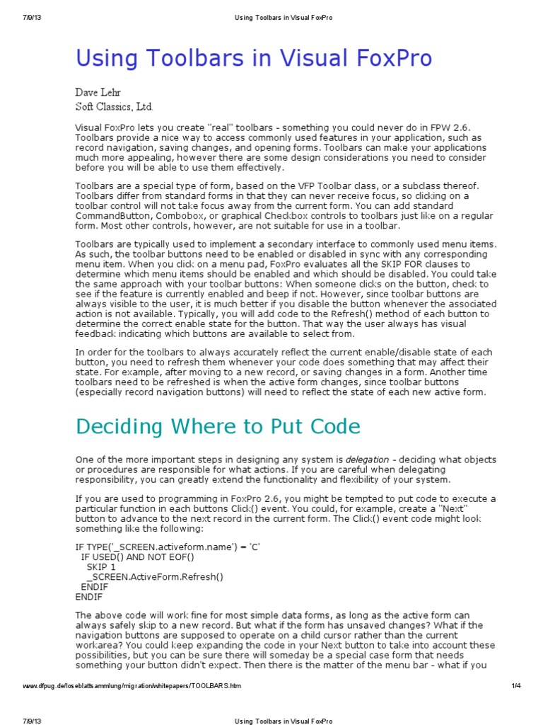 Using Toolbars in Visual FoxPro | Download Free PDF | Menu (Computing ...