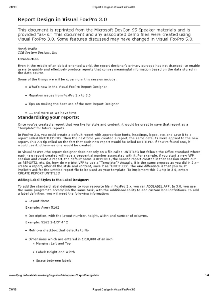 Report Design In Visual Foxpro 3 Pdf Dos Inch