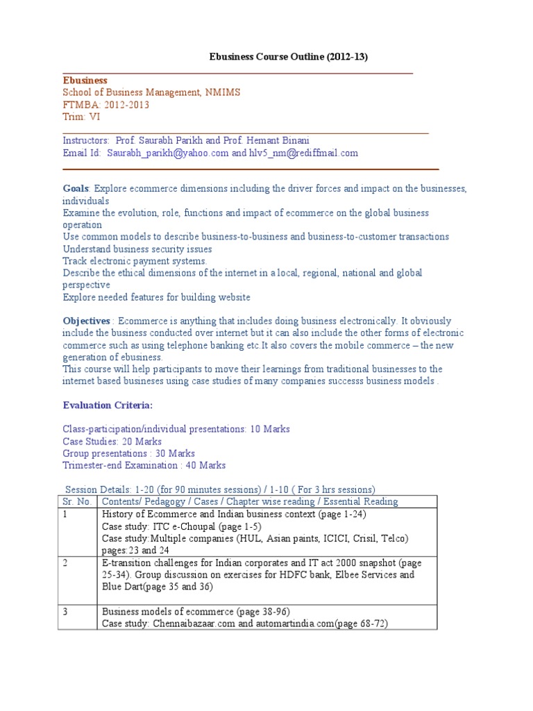 Ebusiness Course Outline 2012-13 | PDF | E Commerce | Internet