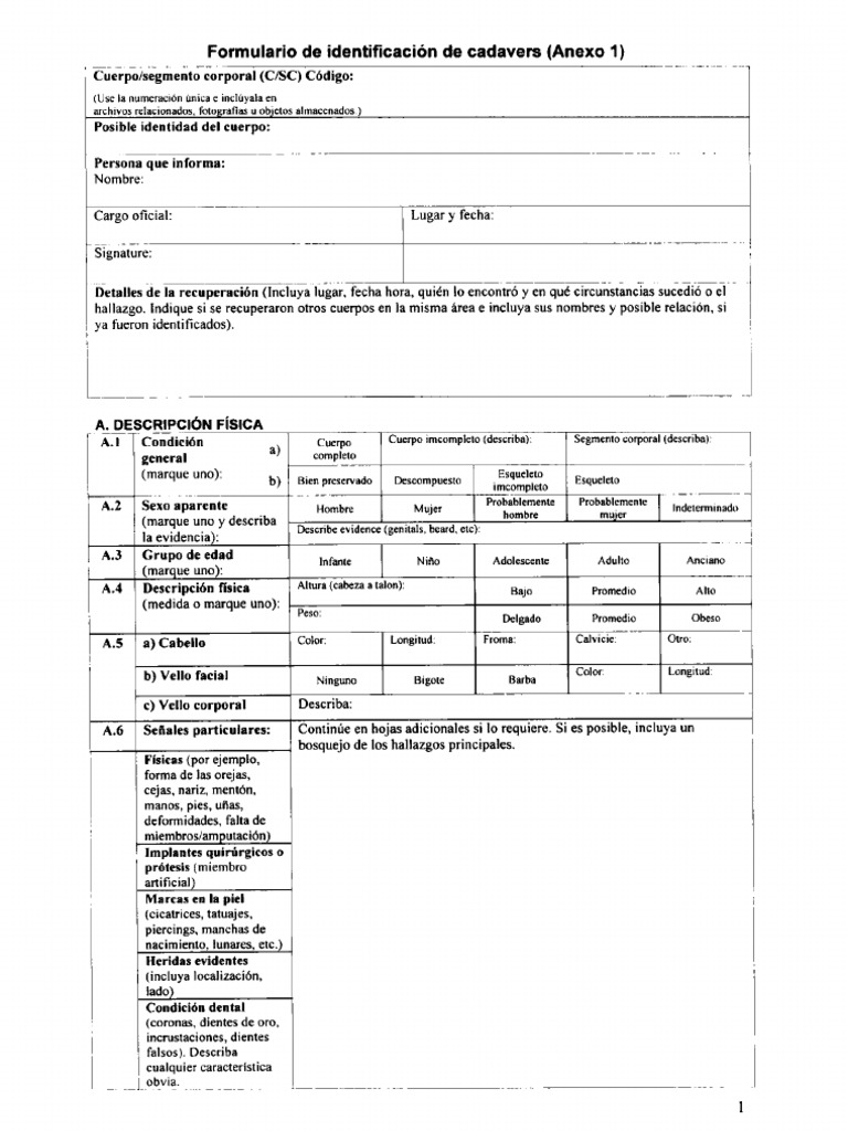 Formulario de Identificacion de Cadaveres | PDF