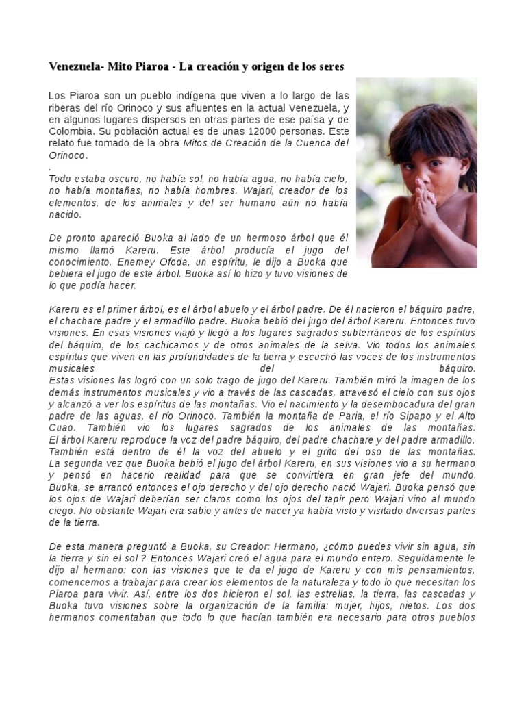 Mito Piaroa: Creacion y Origen de Los Seres | PDF | Mitos de la ...