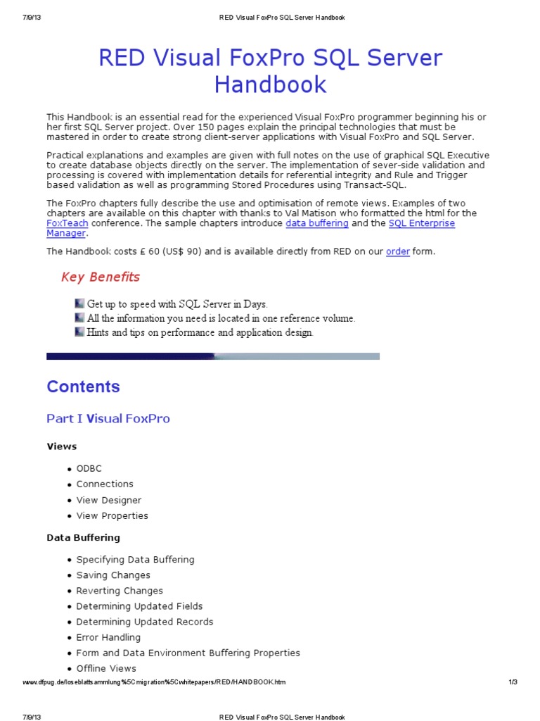 RED Visual FoxPro SQL Server Handbook | PDF | Microsoft Sql Server | Sql