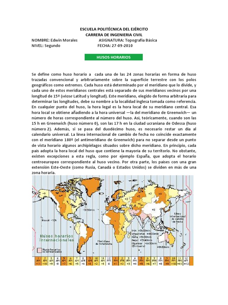 Conceptos de Husos Horarios y Tiempos | PDF | Hora | Meridiano de Greenwich