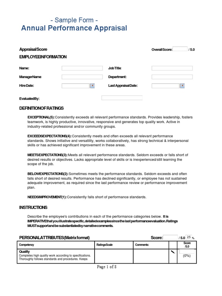 Sample Annual Review Form v81 2 | PDF