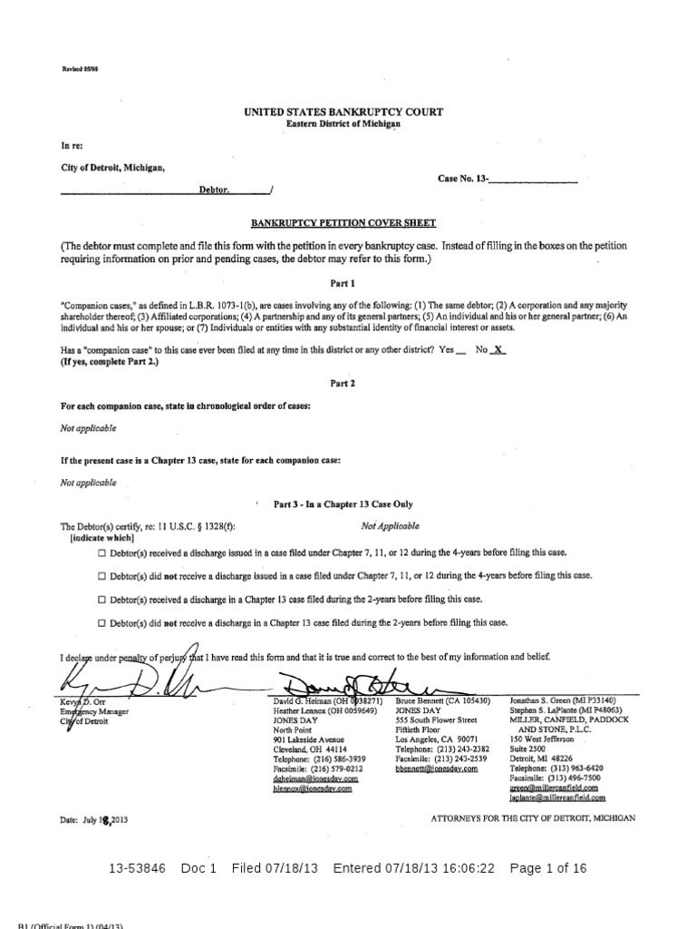 City of Detroit Chapter 9 Bankruptcy Filing | PDF