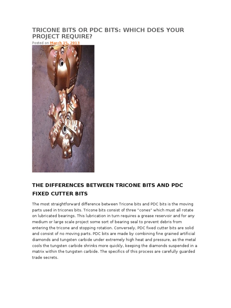 TRICONE VS PDC BITS: WHICH IS BETTER | PDF | Bearing (Mechanical ...