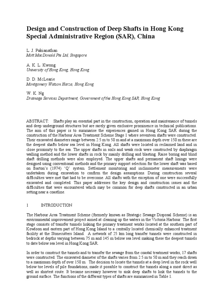 Deep Shaft Design and Construction | PDF | Tunnel | Deep Foundation