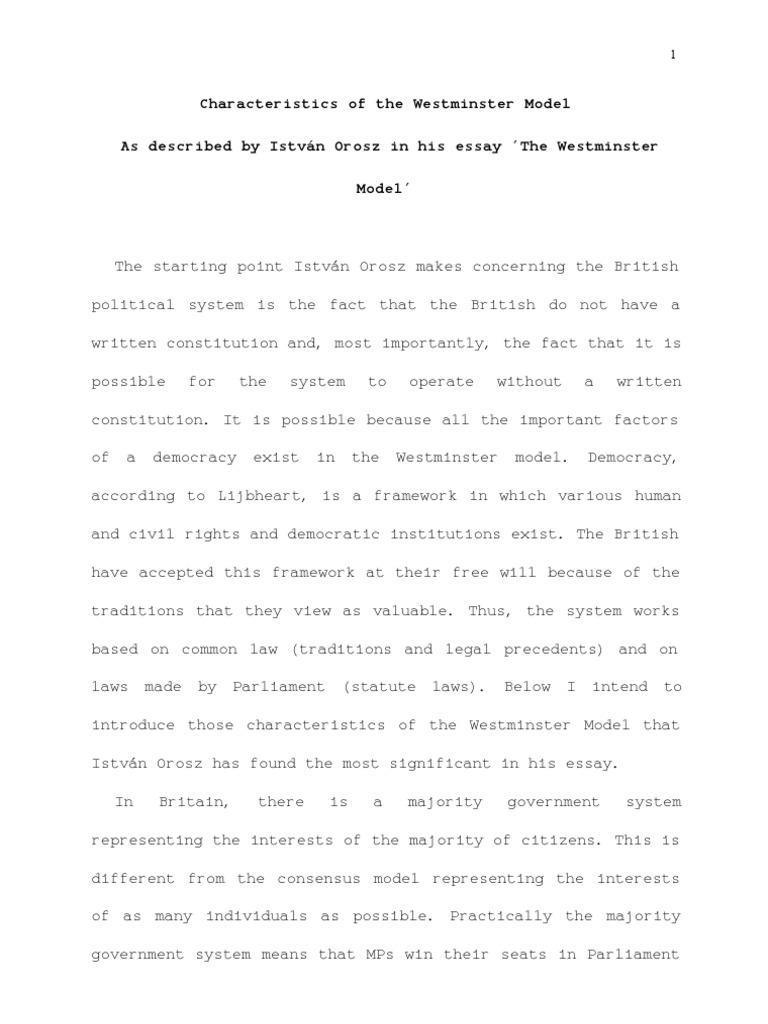 The Westminster Model | PDF | Cabinet (Government) | Parliament Of The ...