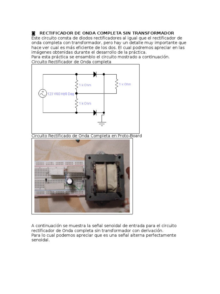 Rectificador de Onda Completa Sin Transform Ad or | PDF | Rectificador | Transformador
