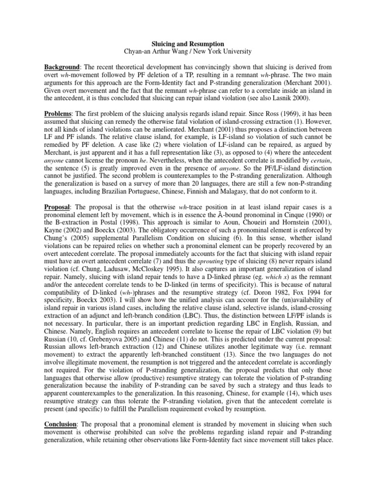 Sluicing and Resumption | PDF | Pronoun | Human Communication