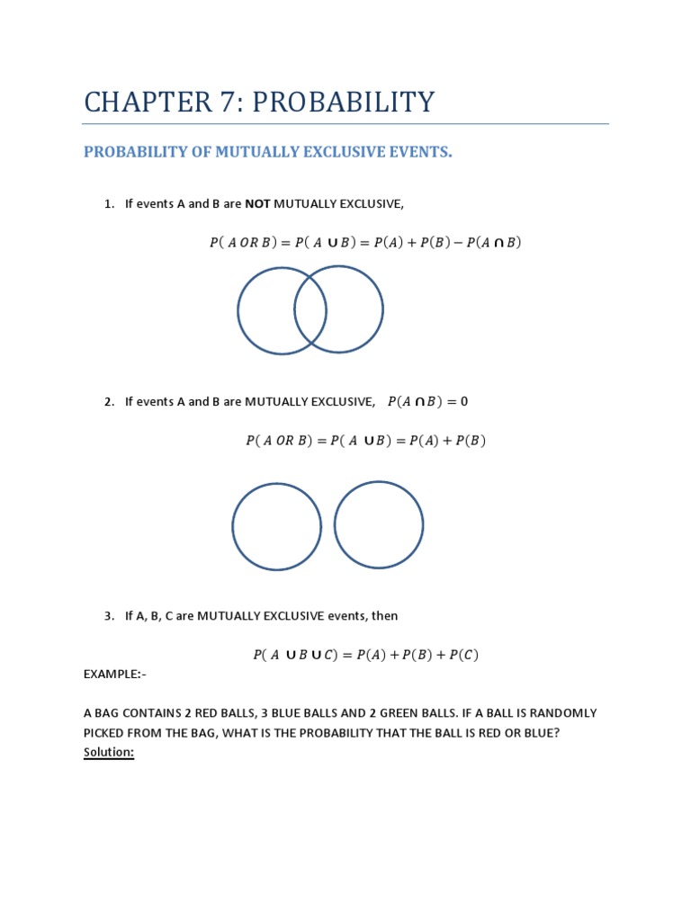 Chapter 7: Probability: Probability of Mutually Exclusive Events | PDF