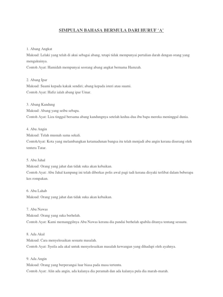 Contoh Simpulan Bahasa | PDF