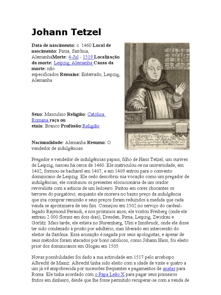Johann Tetzel: O Vendedor de Indulgências | PDF | Martinho Lutero ...
