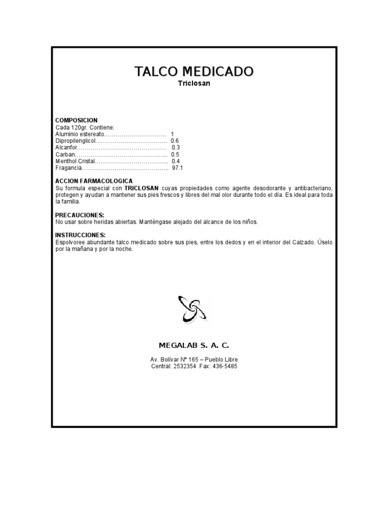 Talco Medicado Antibacteriano para Pies | PDF | Cocina, comidas y vino ...