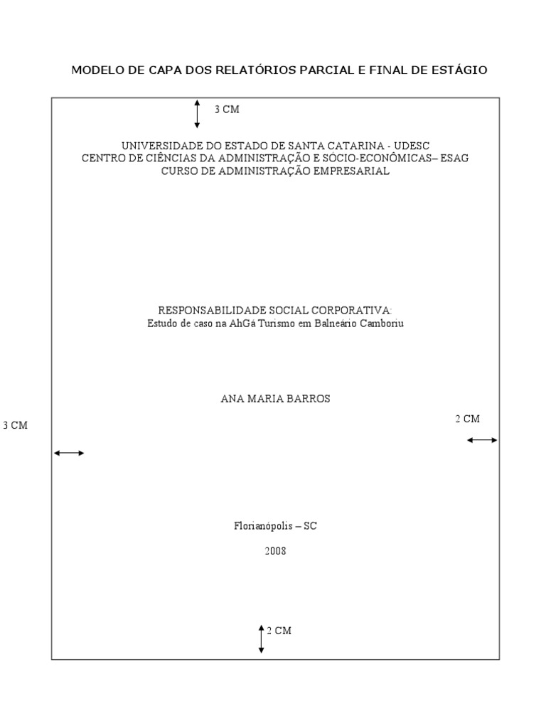 9 Modelo de Capa Dos Relatorios Parcial e Final de Estagio | PDF