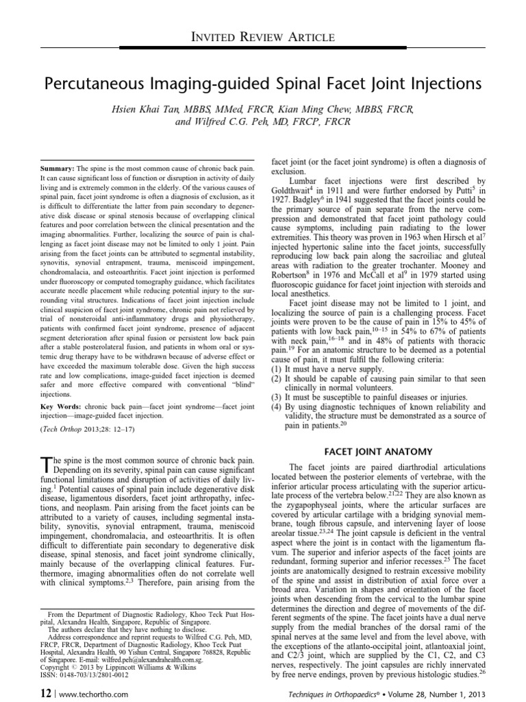 Percutaneous Imaging-Guided Spinal Facet Joint Injections | PDF ...