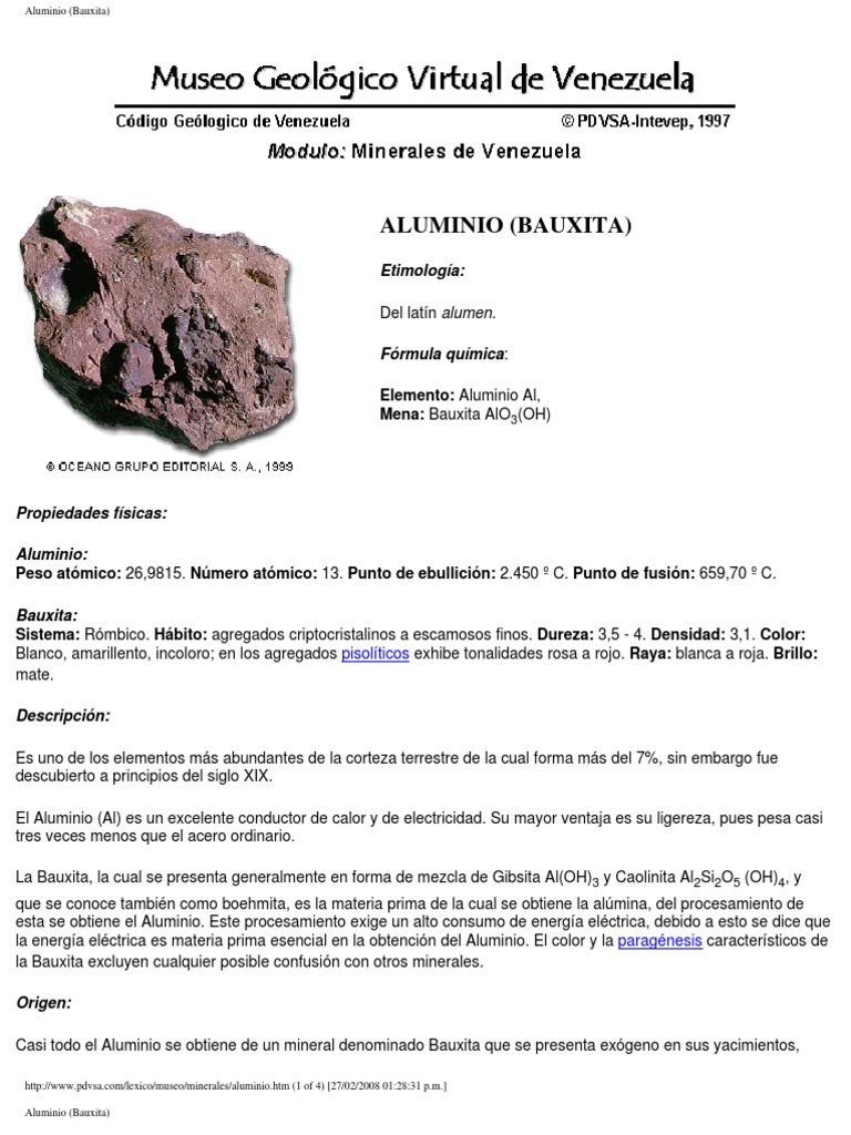 Aluminio (Bauxita) | PDF | Aluminio | Roca (geología)