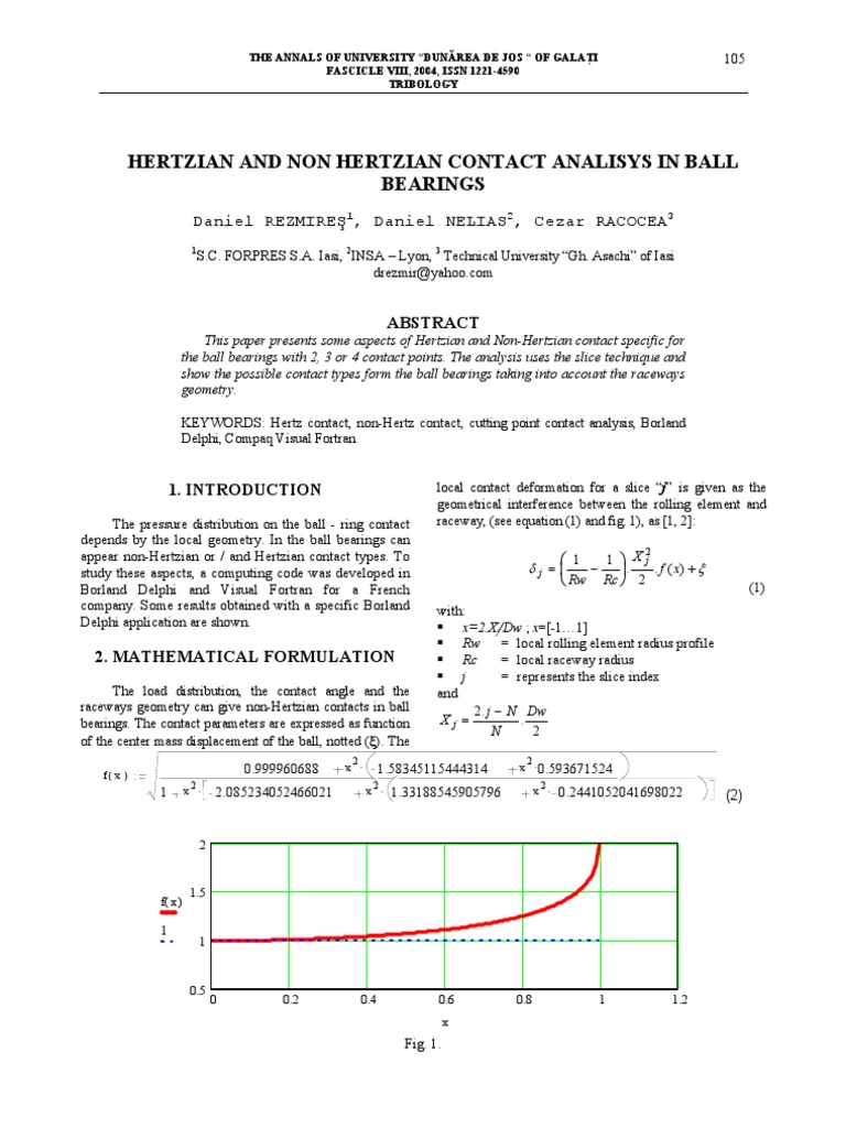 Hertzian and Non Hertzian Contact Analisys in Ball Bearings | PDF ...