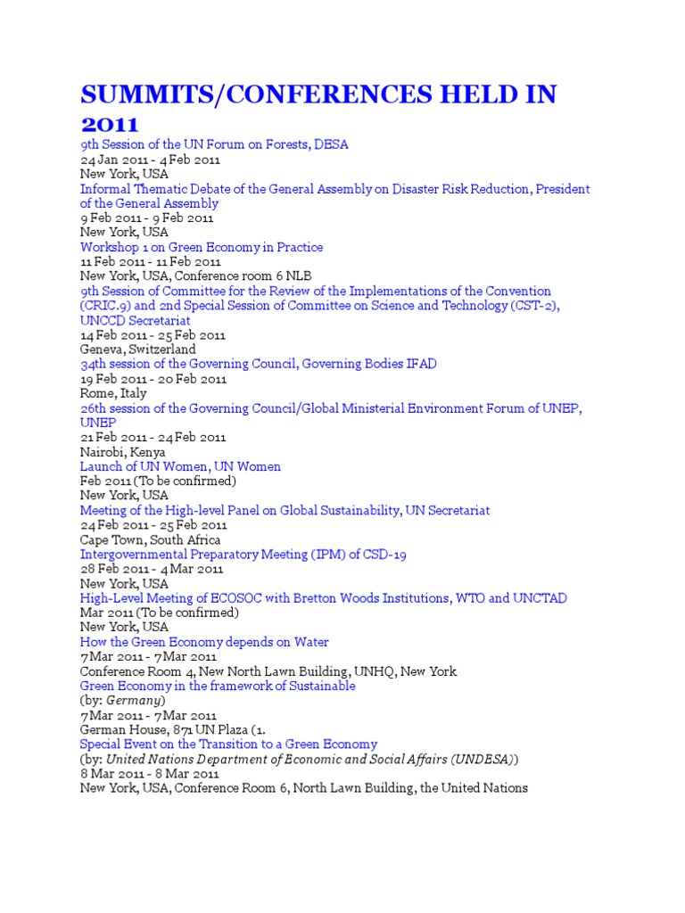 UN Summits and Conferences in 2011 | PDF | United Nations Environment ...