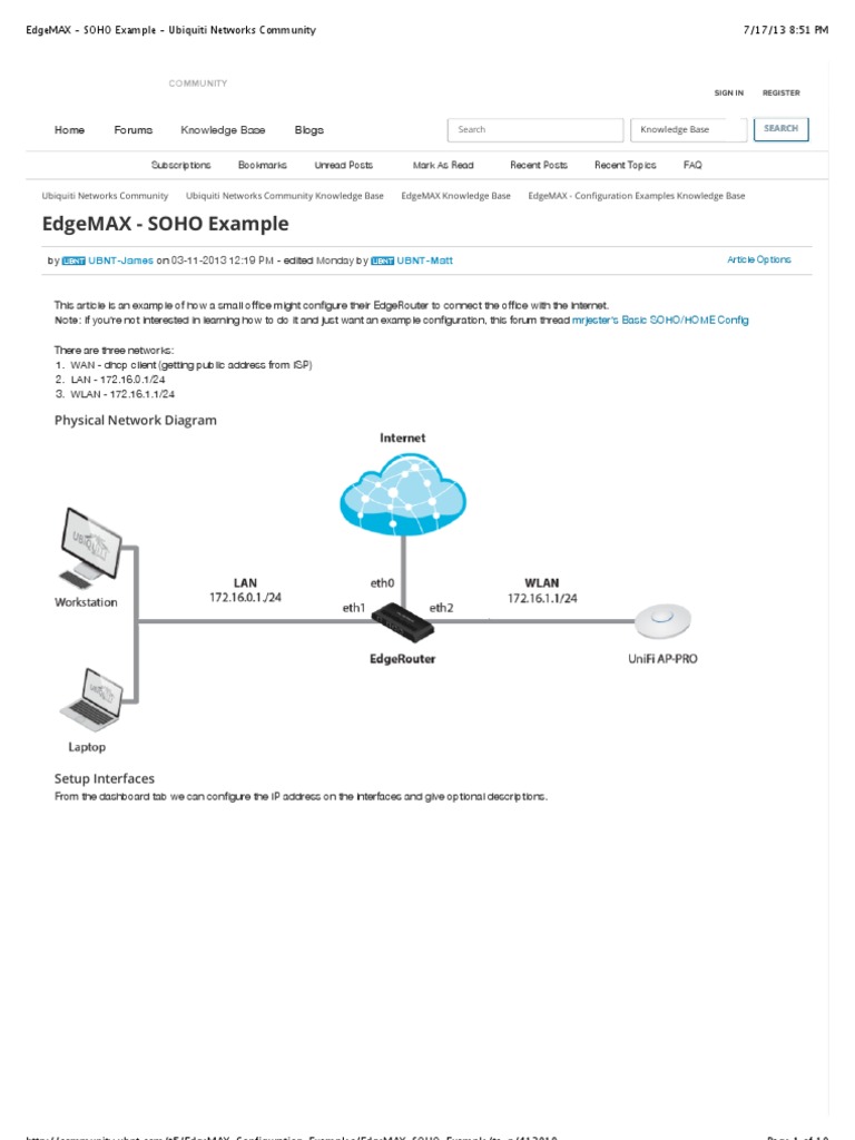 EdgeMAX - SOHO Example - Ubiquiti Networks Community | PDF | Router ...