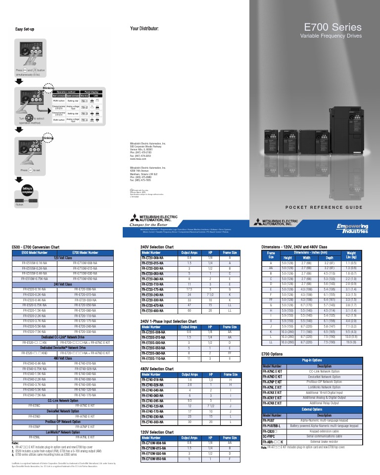 Mitsubishi E700 Variable Frequency Drive (VFD) - POCKET - GUIDE | PDF ...