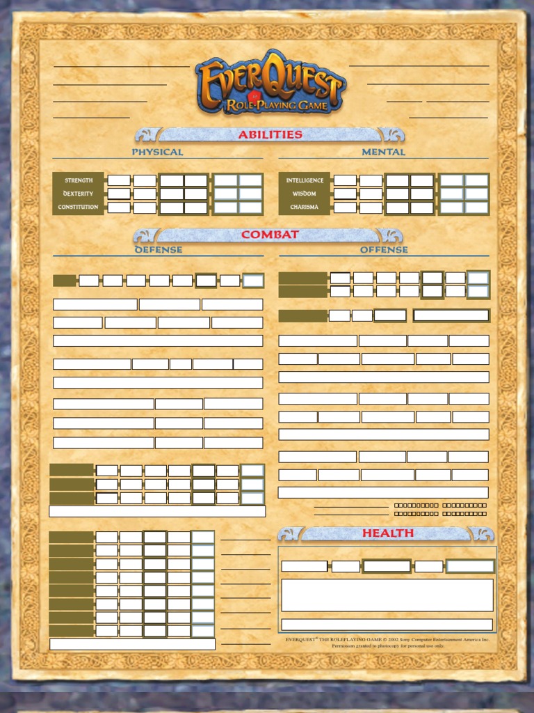 EverQuest PC Sheet | Video Games | Video Game Gameplay