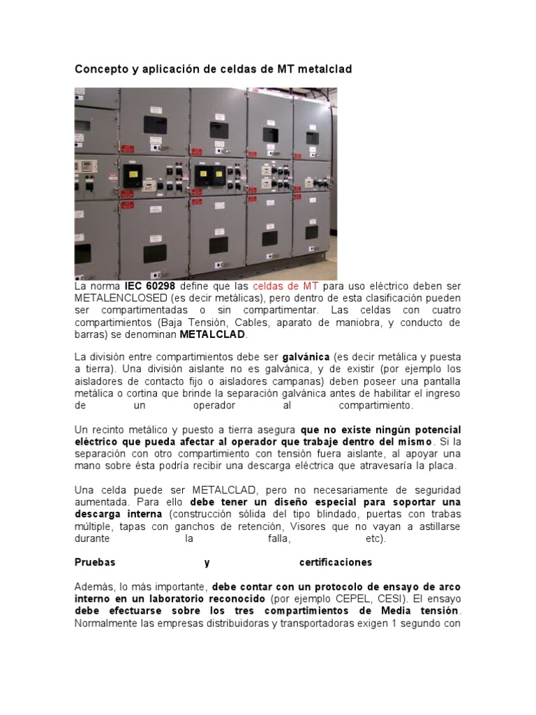 Concepto y Aplicación de Celdas de MT Metalclad | PDF