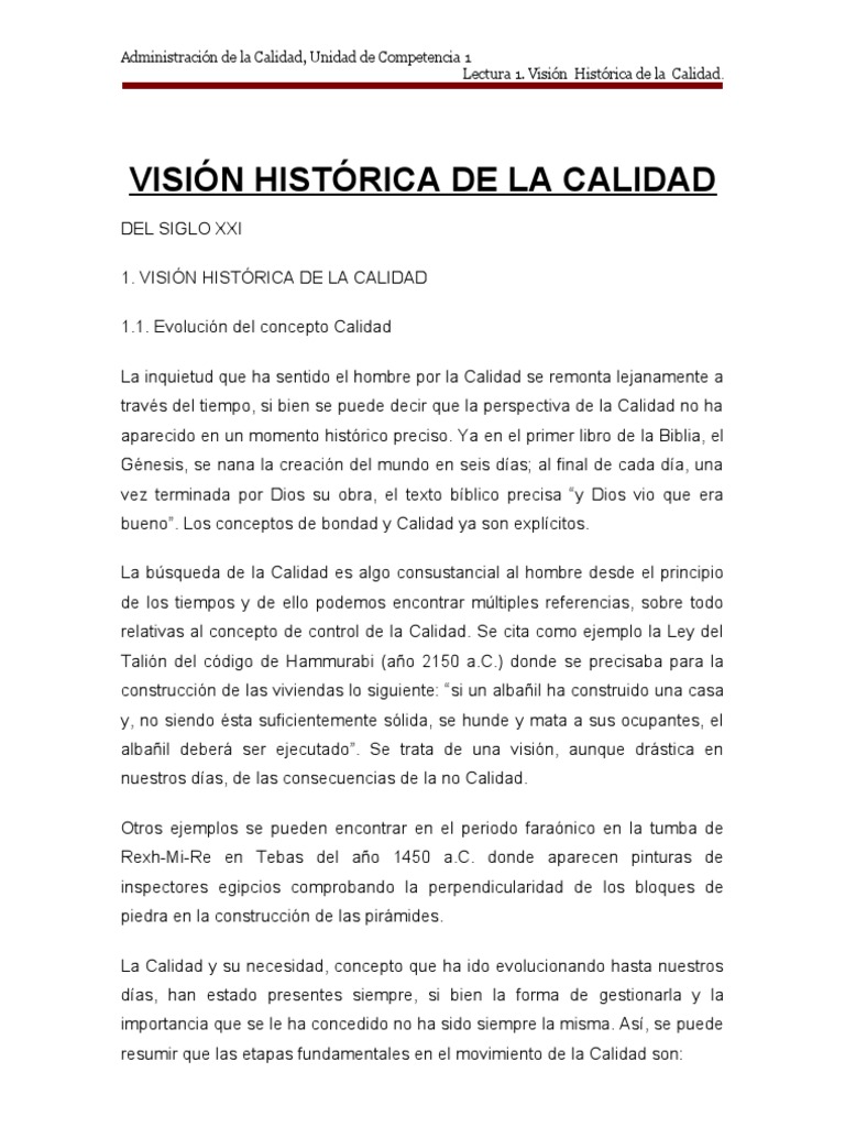 Vision Historica de La Calidad | Descargar gratis PDF | Calidad (comercial) | Gestión de la calidad
