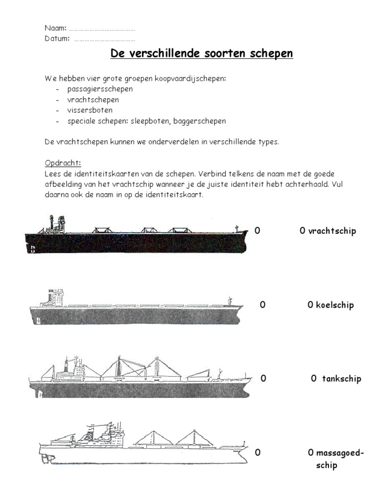 De Verschillende Soorten Schepen Werkblad Les 18 | PDF