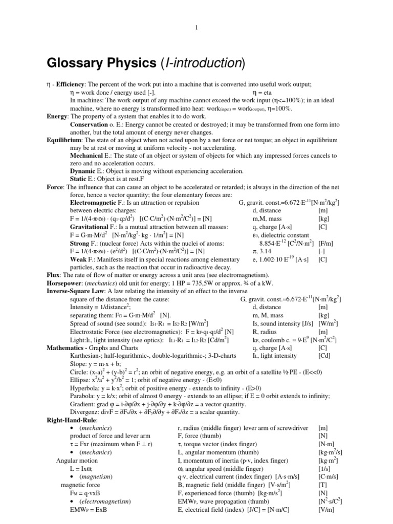 Physics Glossary | PDF | Weight | Collision