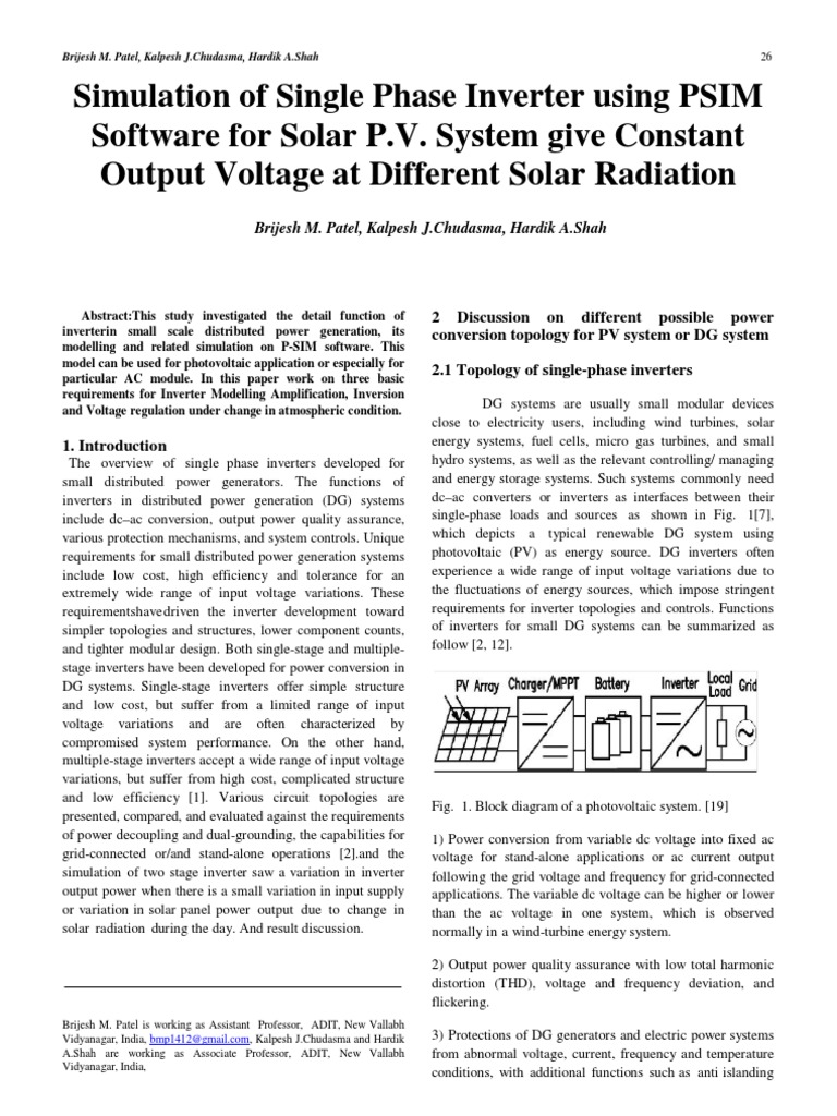 Simulation of Single Phase Inverter Using PSIM Software For Solar P.V ...