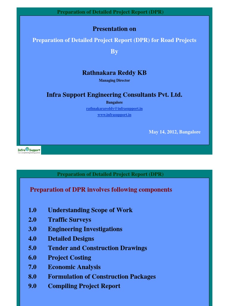 Preparation of Detailed Project Report (DPR) For Road/Highway Projects ...