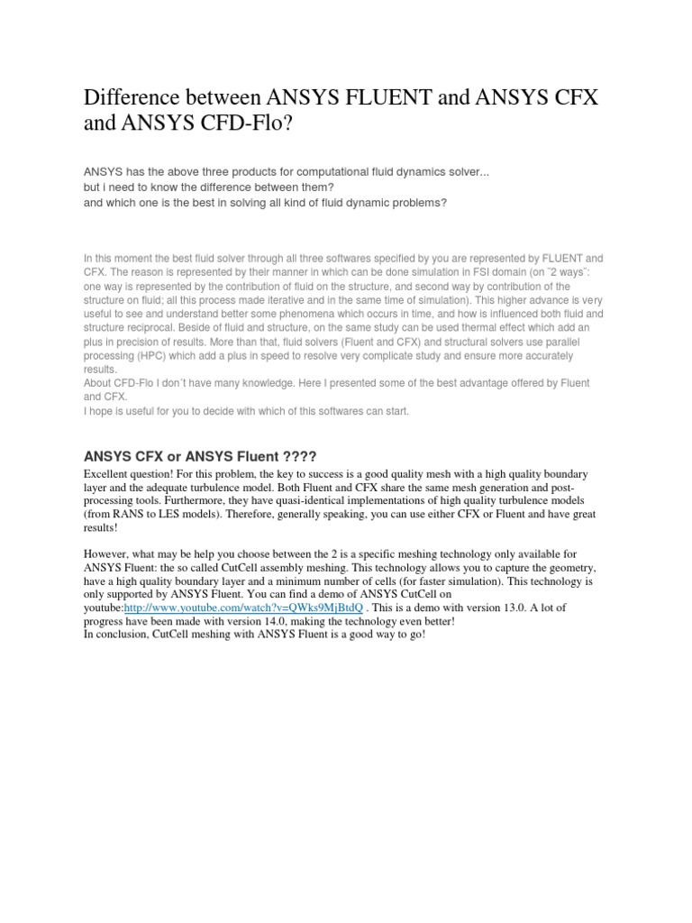Difference Between Ansys Fluent and Ansys CFX and Ansys CFD | PDF ...